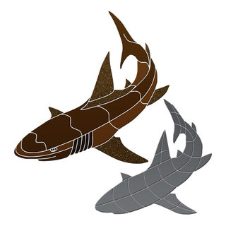 Shark 2 Ceramic Swimming Pool Mosaic, 36"x35" with shadow - Beach Style ...