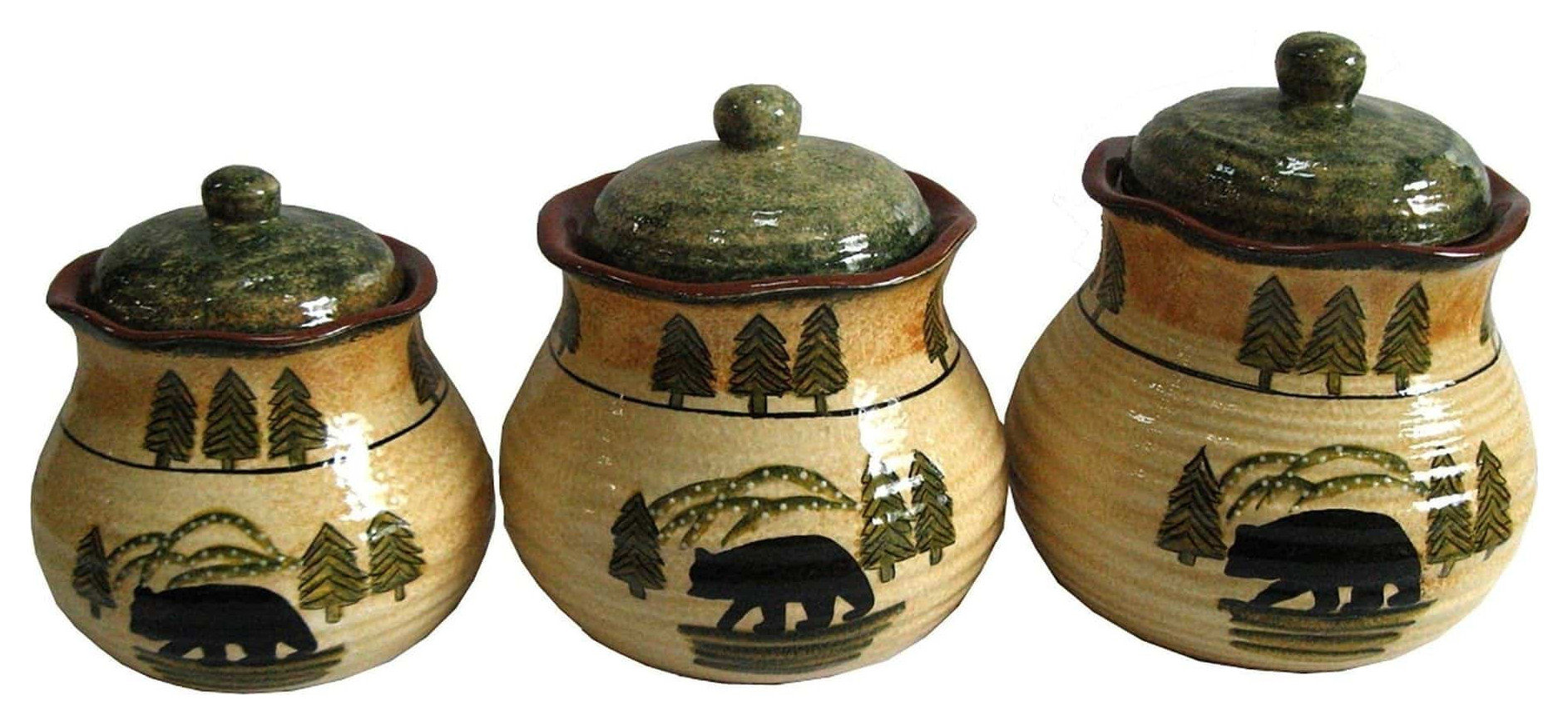 Rustic Bear Canister Set, 3 Piece - Rustic - Kitchen Canisters And Jars ...