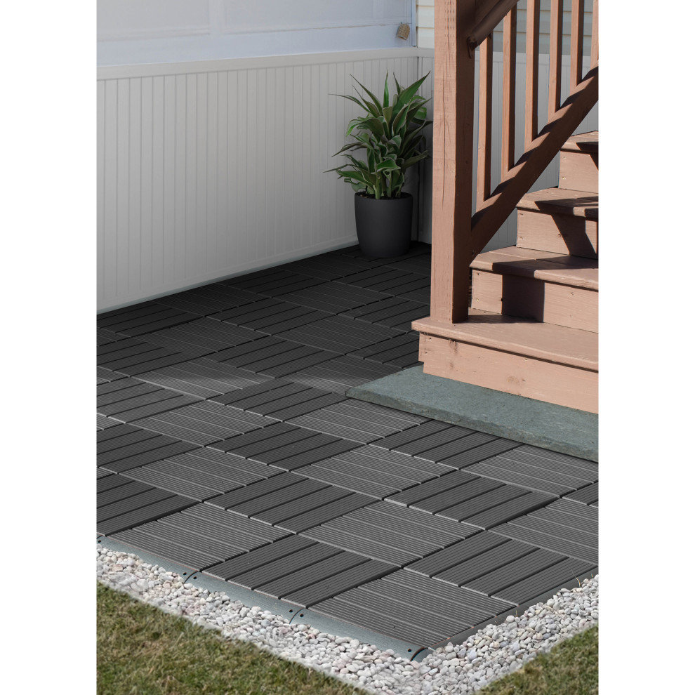 Straight Groove Dark Grey Interlocking Deck Tiles - Modern - Deck Tiles ...
