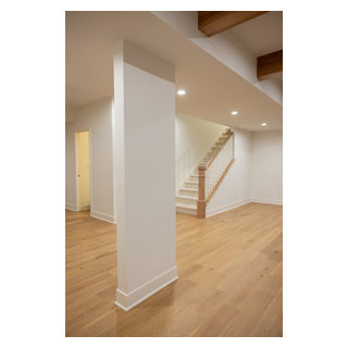 Modern Cozy Basement Remodel with Kings Buff Oak Flooring - Modern ...