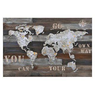 Wanderlust Rustic World Map - Farmhouse - Mixed Media Art - by ...