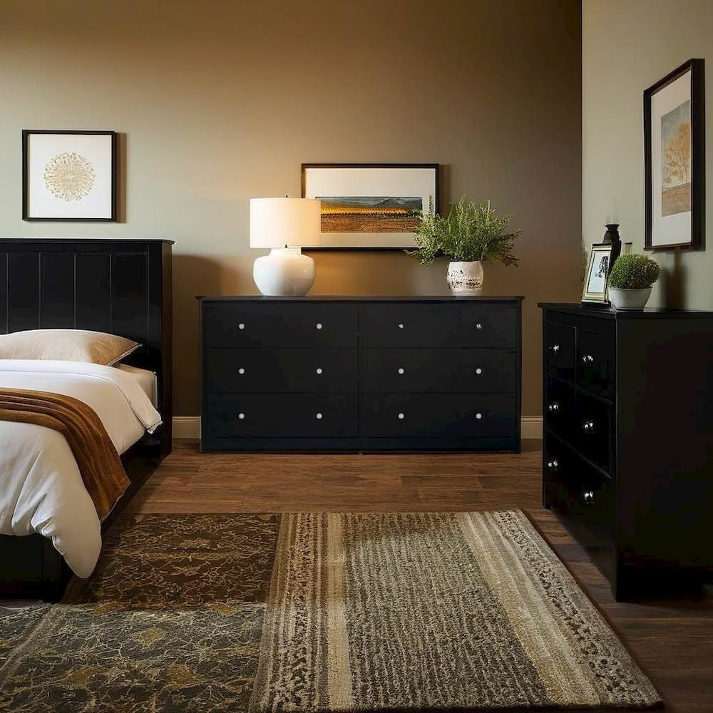 Sleek 6 Drawer Double Dresser in Elegant Black Finish for Modern Spaces ...