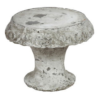 Benzara Decorative Cement Cake Plate with Pedestal Base, Medium, White ...