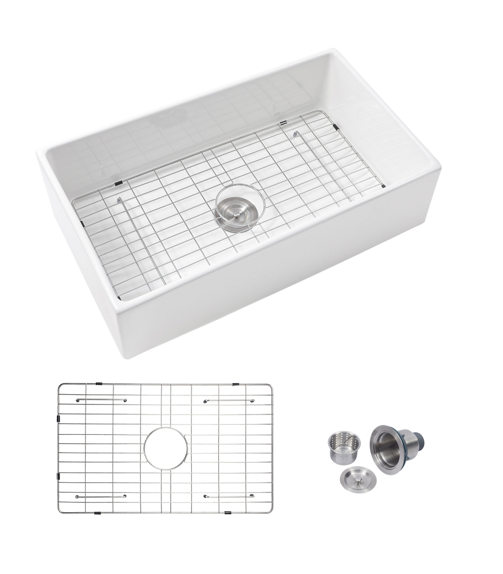 White Farmhouse Ceramic Kitchen Sink Deep Single Bowl Porcelain Basin ...