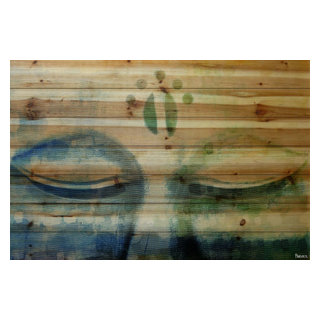 "Meditation" Print on Natural Pine Wood, 60"x40" - Asian - Prints And ...