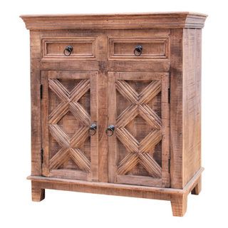 Farmouse Rustic Wood 2 Drawer 2 Door Accent Cabinet Rustic X Collection ...