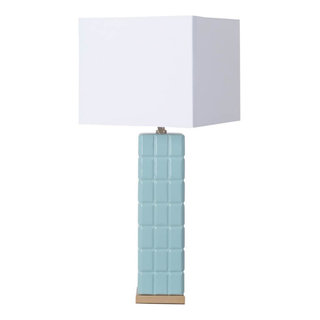 Berkley II 30"H Sky-Blue Ceramic Rectangular Base Lamp With White Shade ...