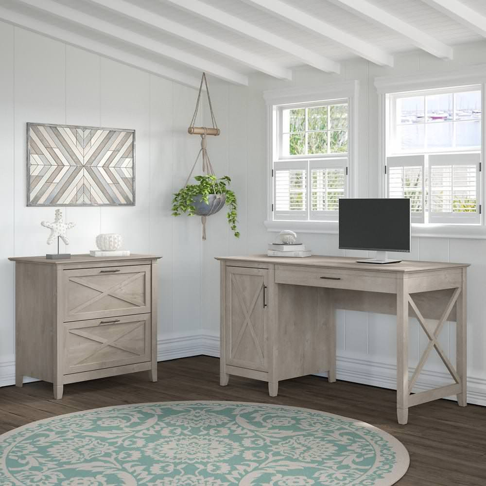 Bush Furniture Key West 54W Computer Desk with Storage and 2 Drawer ...
