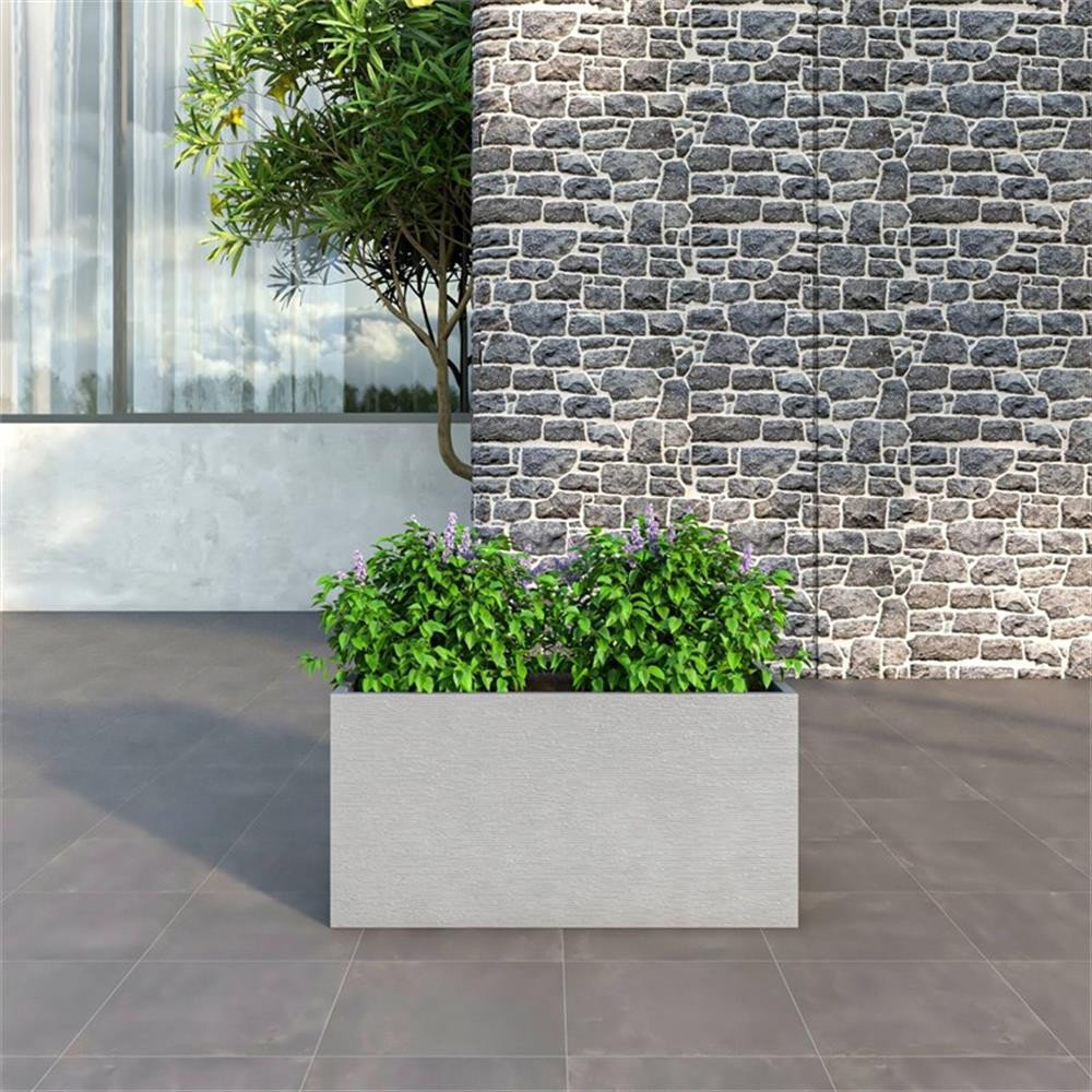 LeisureMod Flora Fiberstone and MGO Clay Rectangular Planter in Gray 20 ...