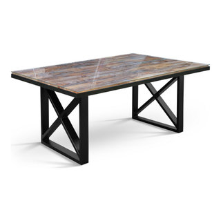 KANTO Glass top Solid Wood Dining Table - Industrial - Dining Tables ...