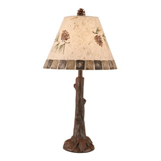 Rust Tree Trunk Table Lamp With Pine Cone and Blocks Shade - Rustic ...