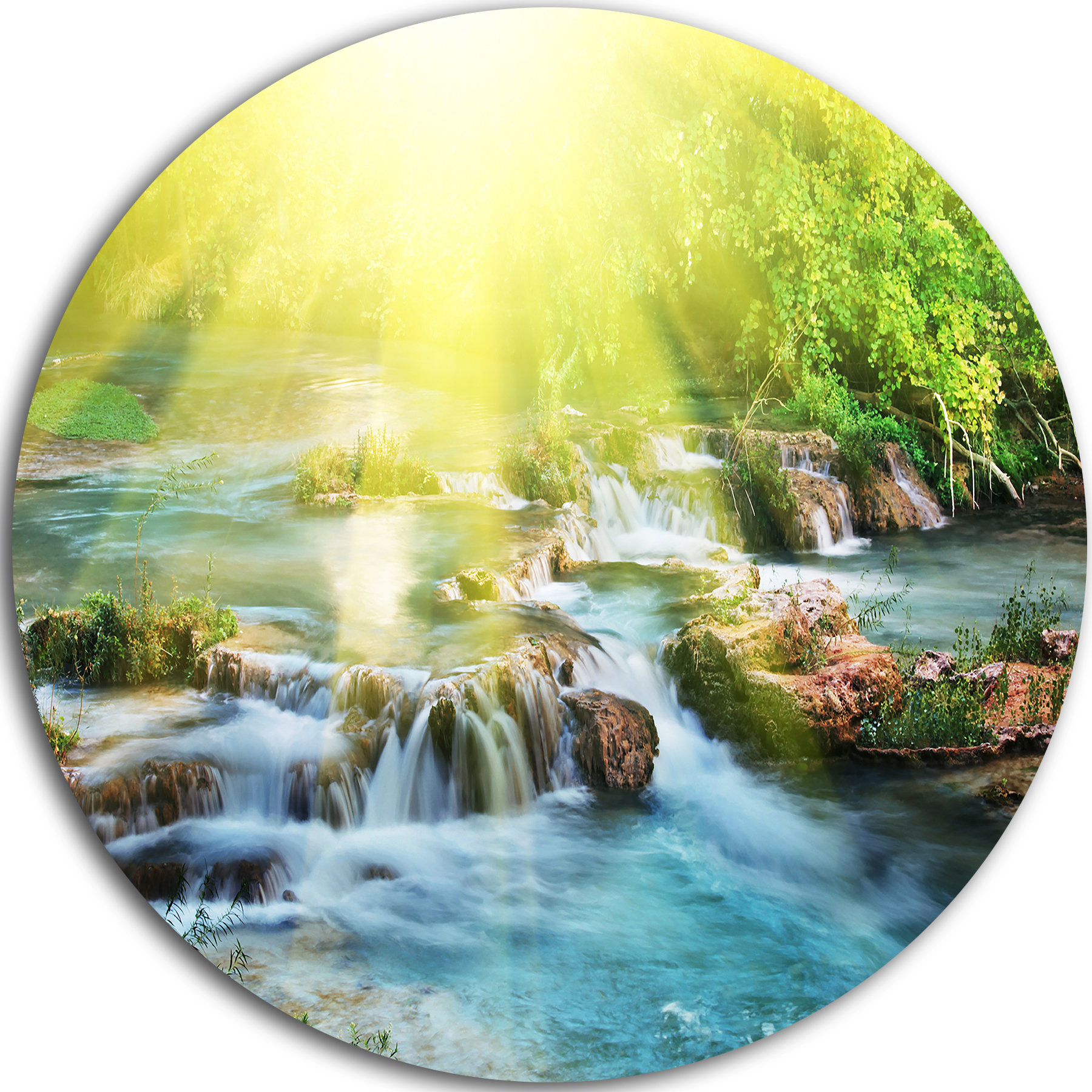 Water Cascade Under Shiny Sun, Modern Beach Disc Metal Artwork, Disc of ...