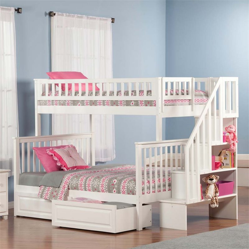 Leo & Lacey Twin Over Full Staircase Storage Bunk Bed, Twin Over Full ...