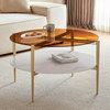 Elegant Coffee Table, Golden Legs With Brown Glass Top & Faux Marble ...