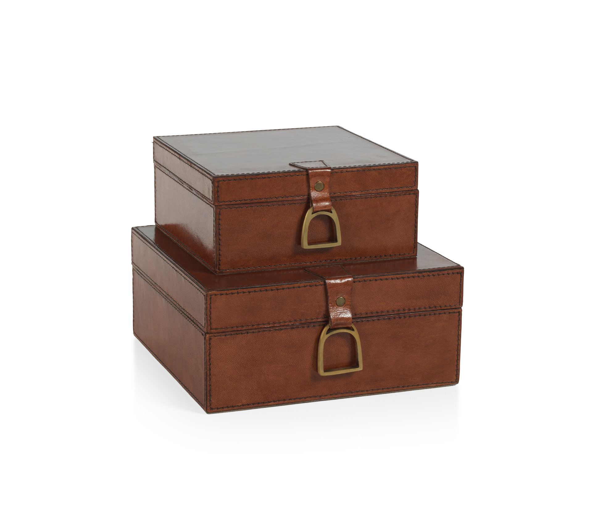 Chadwell Square Leather Decorative Box, Large - Southwestern ...
