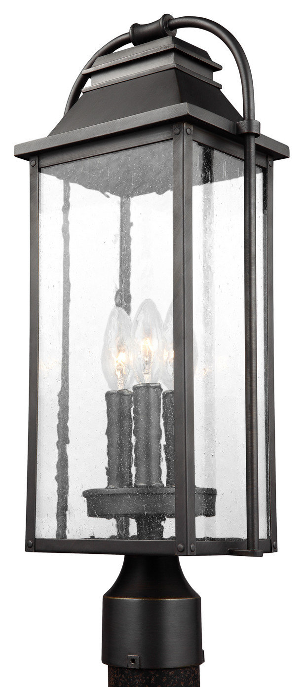 Wellsworth Three Light Post Lantern in Antique Bronze - Transitional ...