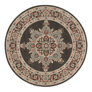 Alfresco Traditional Black, Sea Foam Area Rug, 5'3" Round ...