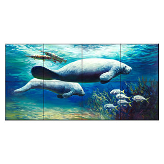 Tile Mural, Manatee Passing Time by Laurie Snow Hein, 24" x 12" (8 ...