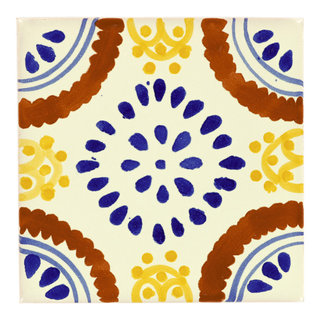 4.25"x4.25" Talavera Mexican Handmade Ceramic Tile, Blue Chapala, Box ...