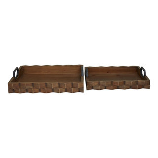 Dark Brown Wood Modern Tray, Set of 2 14", 16"W, S/2 14", 16"W ...
