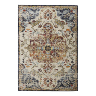 2' X 3' Ivory Gold And Blue Floral Stain Resistant Area Rug ...