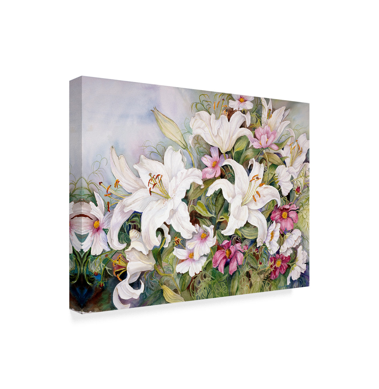 Joanne Porter 'White Lilies And Mixed Colored Cosmos' Canvas Art, 32"x24" - Contemporary ...