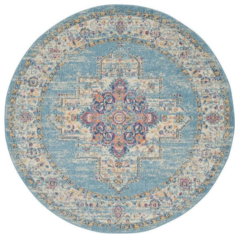 Nourison Passion Transitional Light Blue Rug PSN03, 4' Round ...