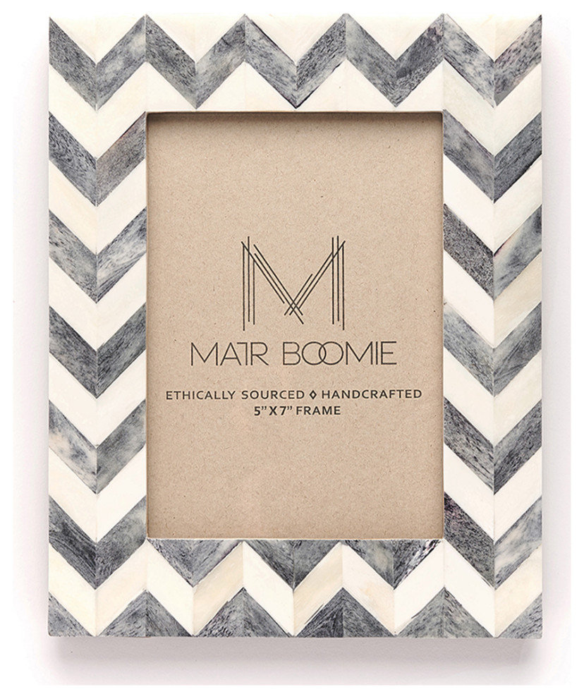 Rudra Storm 5"x7" Gray and White Picture Frame Hand Carved Bone ...