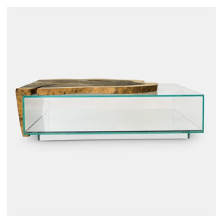 Crosscut Wood Weathered Finish Glass Box Coffee Table - Contemporary ...