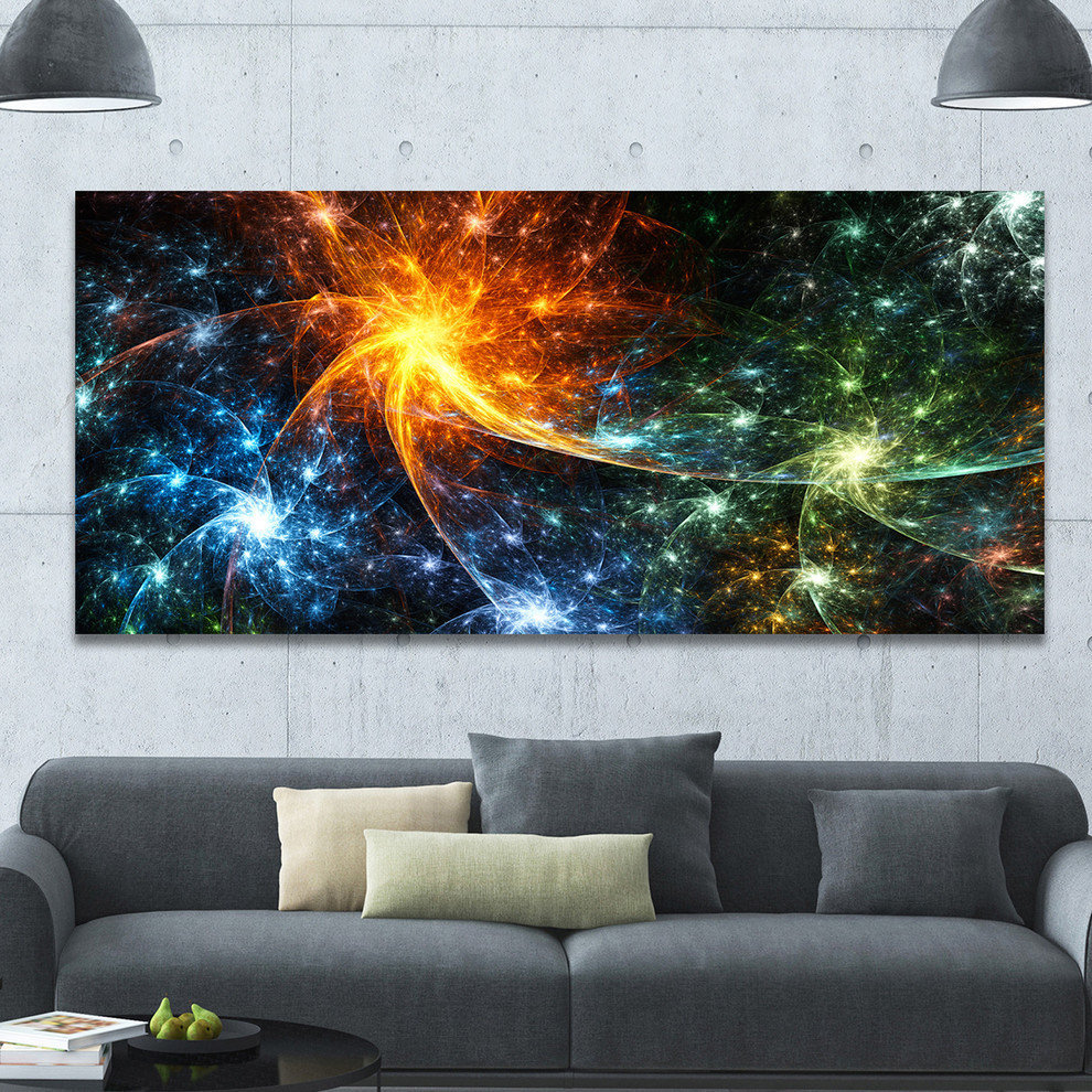 Colorful Fireworks with Stars, Abstract Canvas Art Print, 60"x28"x1.5 ...