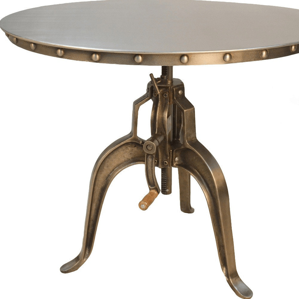 Adjustable Height Antiqued Nickel Three Leg Base Round Top Dining Table ...