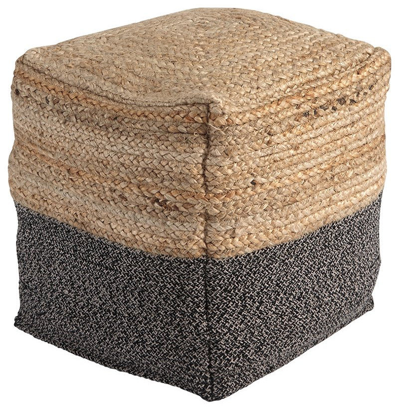 Signature Design by Ashley Sweed Valley Braided Square Pouf in Natural and Black - Beach Style ...