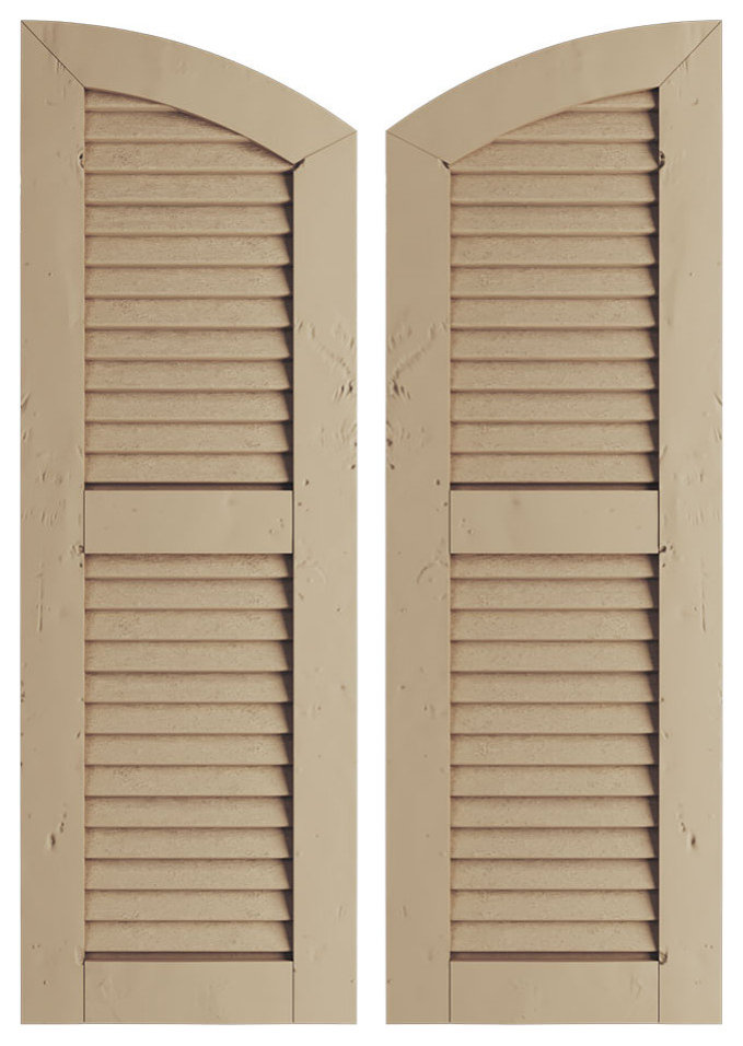 11"Wx24"H Hand Hewn Joined BnB Elliptical Top Faux Wood Shutters, 15"W ...