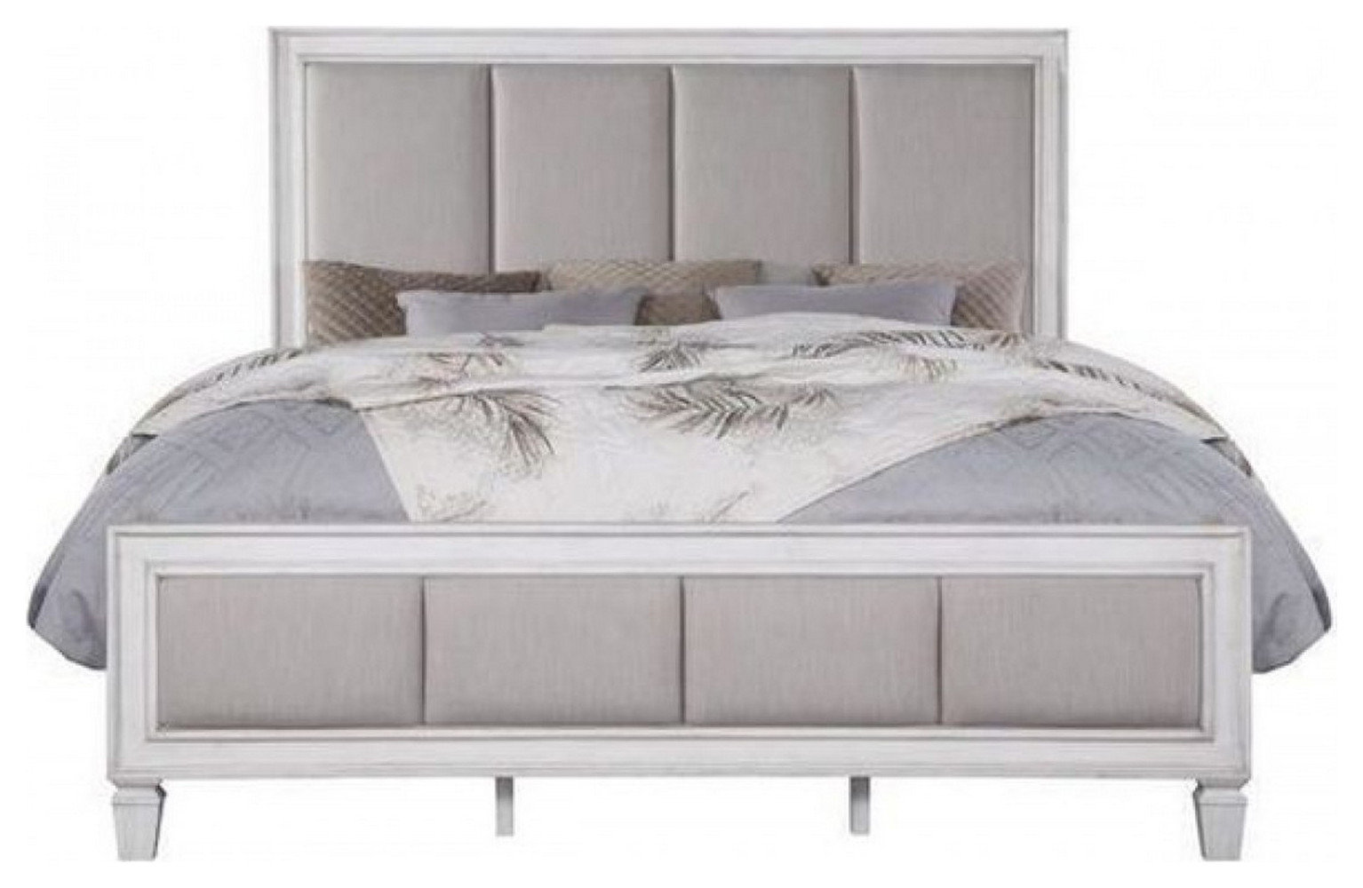 Benzara BM261920 Queen Bed With Channel Tufted Fabric Padding, White ...