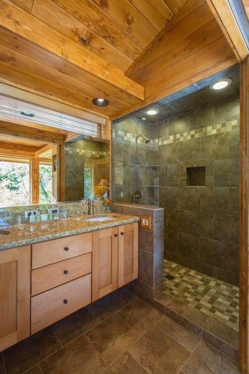What type of tile in a cabin guest bath shower?