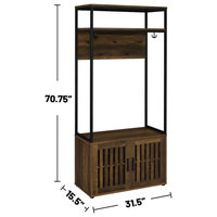 2 Doors Engineered Wood Hall Tree, Dark Pine and Black - Industrial ...