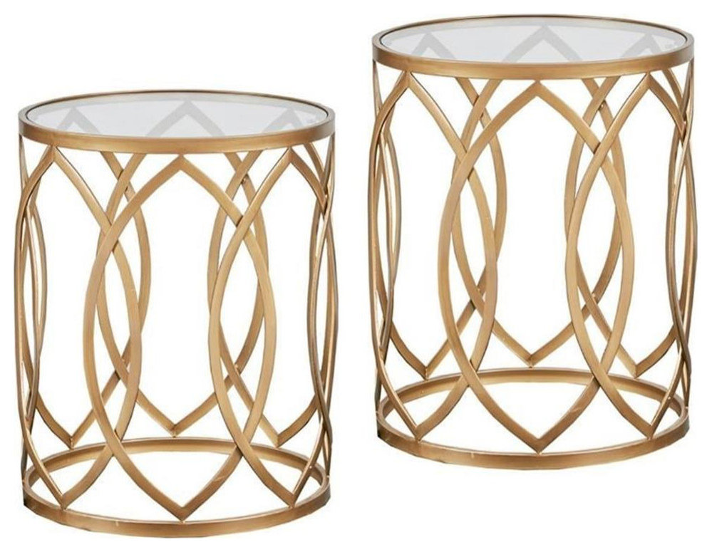 Home Square Arlo 20.13" Round Metal and Glass Accent Table in Gold in ...