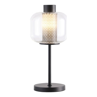 Coaster Ingrid Modern Metal & Glass Shade Bedside Table Lamp in Black ...