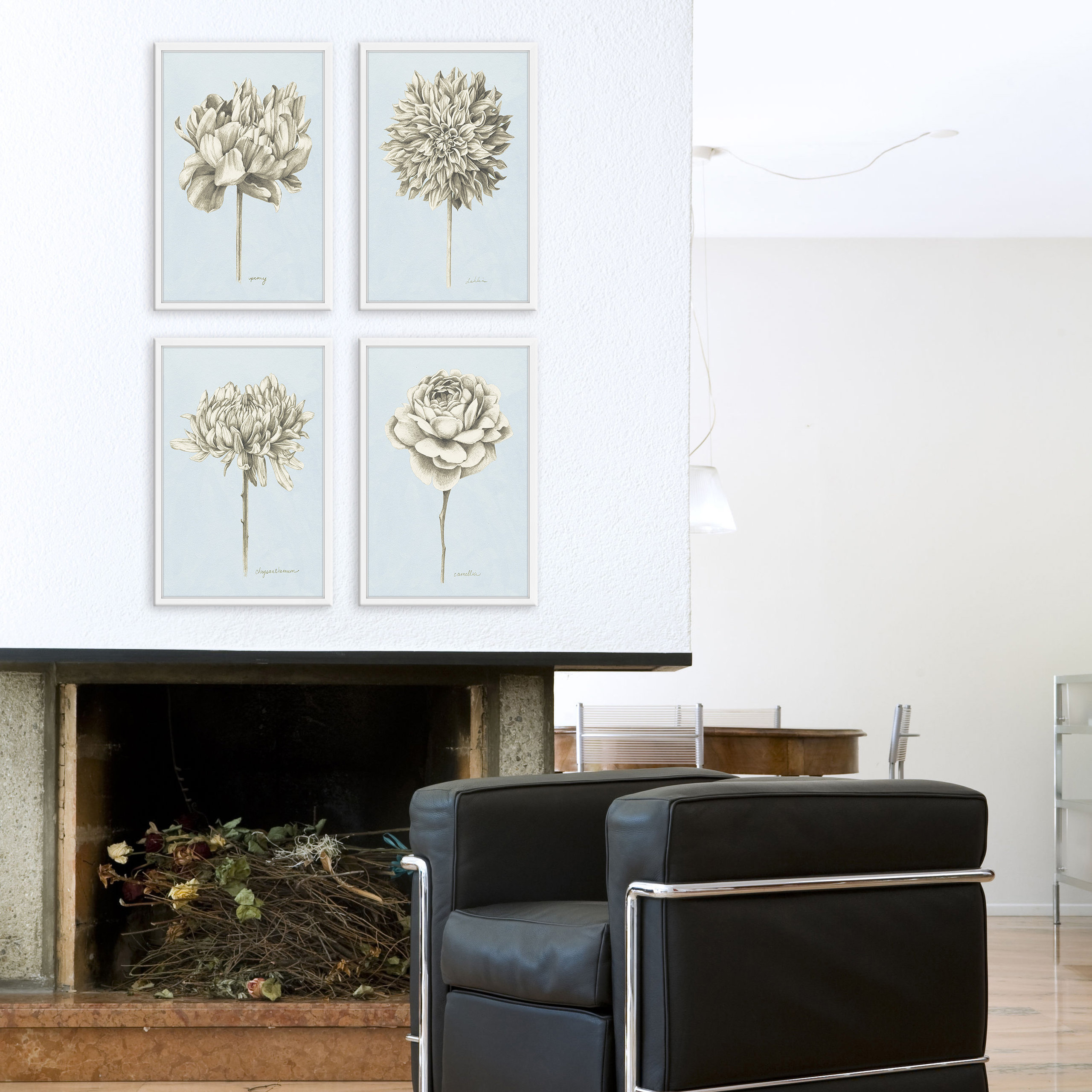 White Blooms Quadriptych, 32x48 - Contemporary - Prints And Posters ...