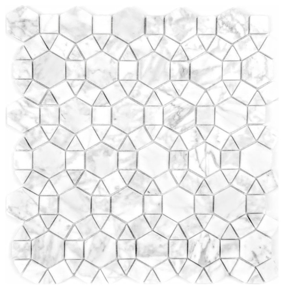 Marble 12"x12" Marble Ring Waterjet Mosaic Tile,Calacatta White, Set of ...
