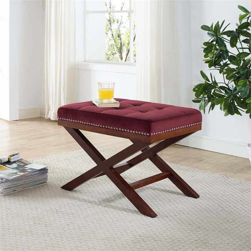 Modern Maroon Facet Velvet Bench, 23.5"Lx15.5"Wx18"H - Contemporary ...