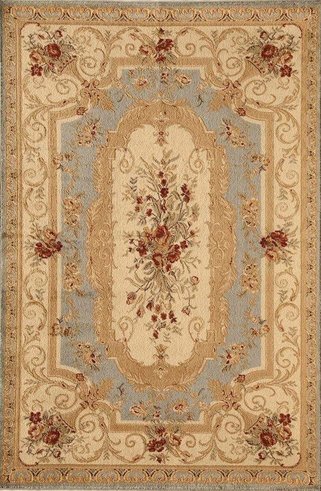 Sorrento Aubusson Rug, Light Blue, 5'3"x7'10", 5'3"x7'10" - Traditional ...