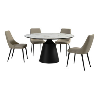 Knox Genesis 5 Piece Dining Set with Stone Top and Faux Leather Chairs ...