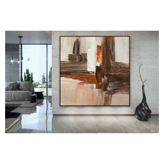 54x54 inches brown white handmade abstract Original Large wall art ...