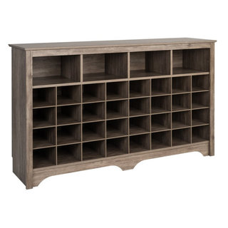 Prepac 36 Cubby 60" Versatile Wooden Shoe Cubby Console in Drifted Gray ...