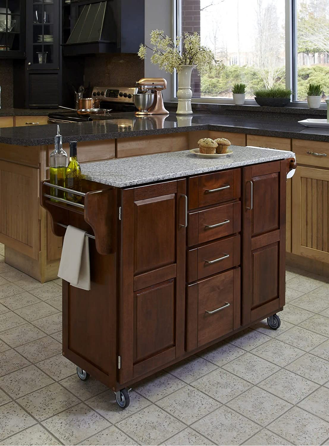 Large Kitchen Cart, Spacious Cabinets and Drawers With Salt/Pepper ...