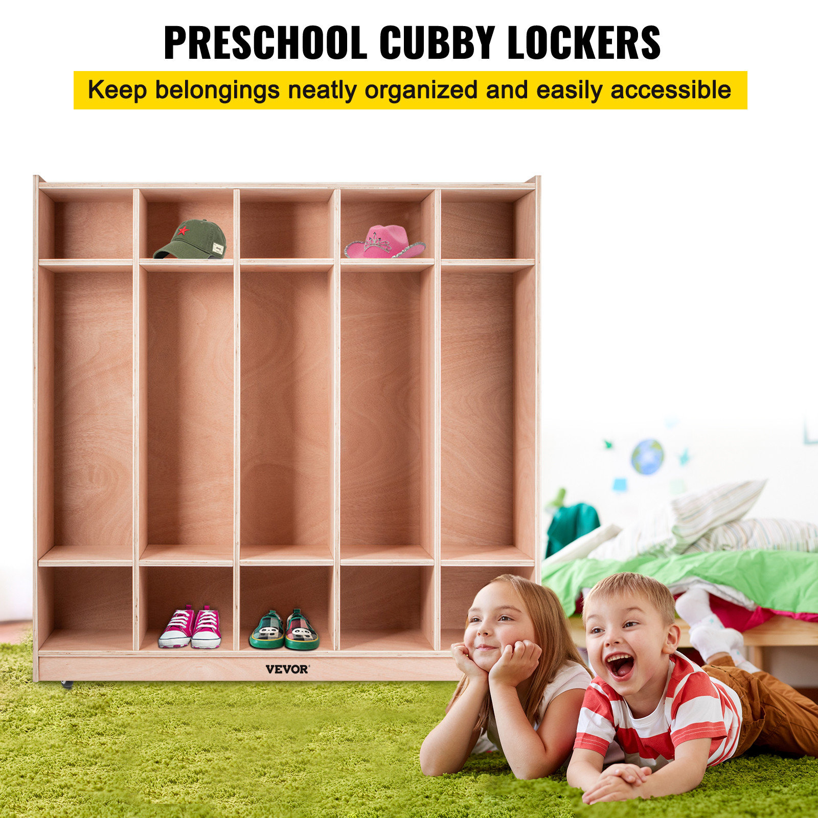 VEVOR Preschool Cubby Lockers Wooden Storage Cabinet, 48x54 Inch ...