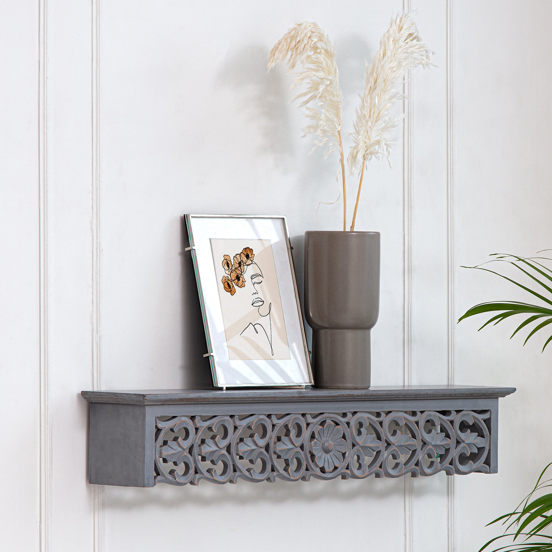 Decorative Grey Carved 30-in Shelf - Farmhouse - Display And Wall ...