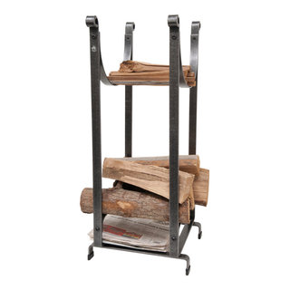 Handcrafted Sling Fireplace Log Rack wNewspaper Holder Hammered Steel ...