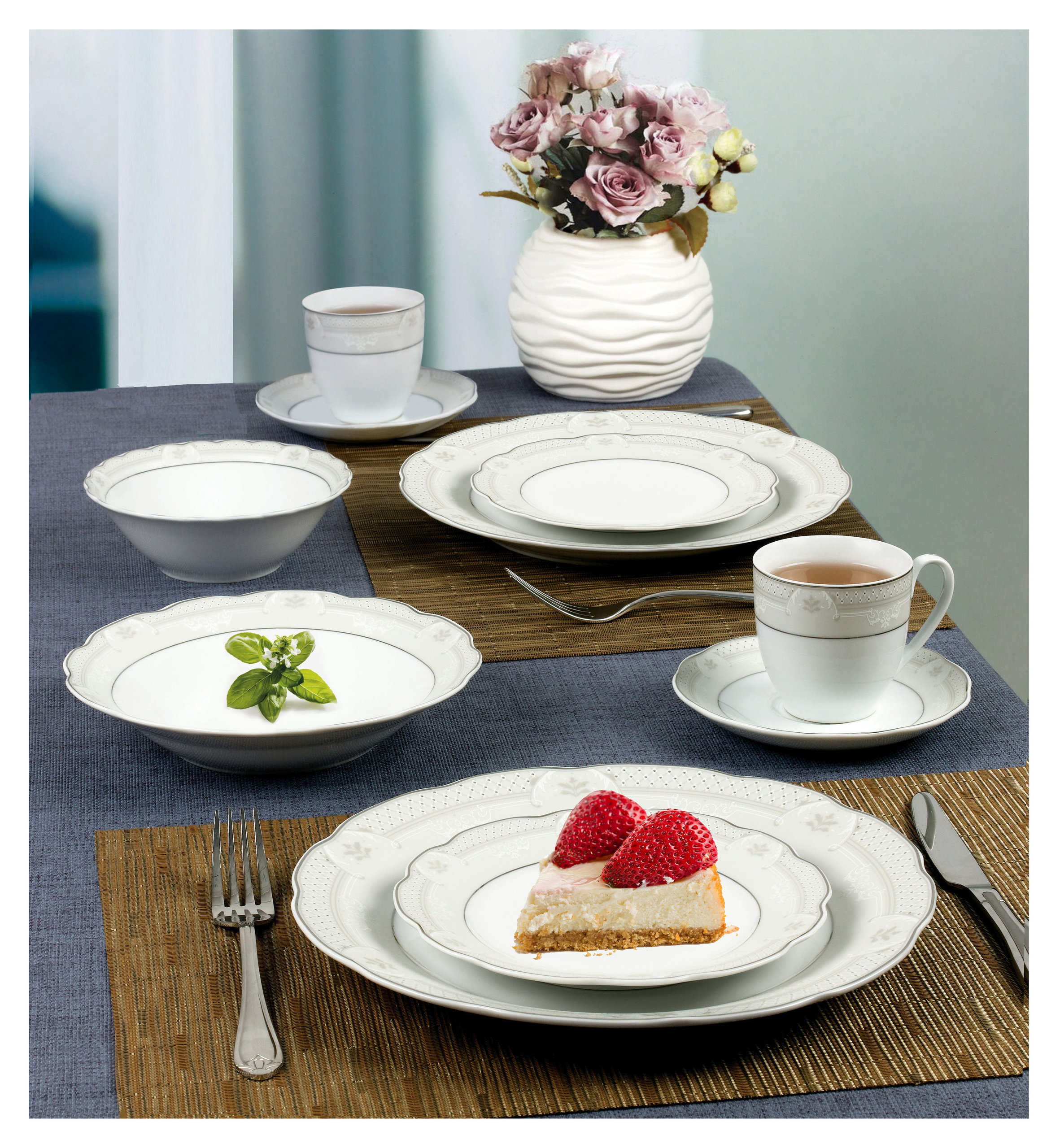 57 Piece Wavy Dinnerware Set-Porcelain China Service for 8 People-Atara ...